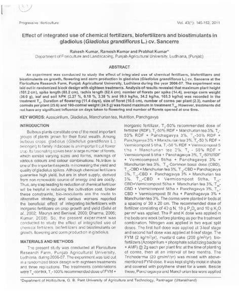Pdf Effect Of Integrated Use Of Chemical Fertilizers Biofertilizers And Biostimulants In