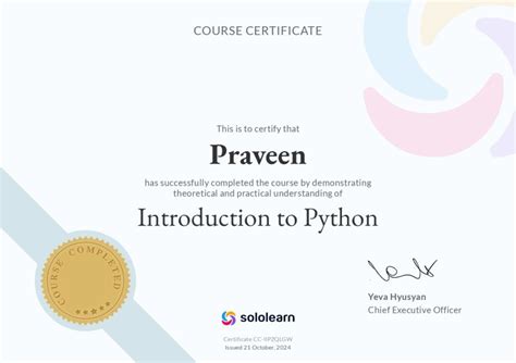 Praveen Joy On Linkedin Completed An Introductory Python Programming