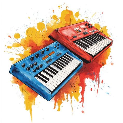 A Cute And Funny Watercolor Illustration Of Midi Controllers In A
