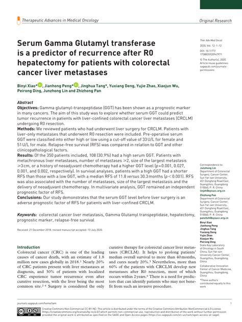 Pdf Serum Gamma Glutamyl Transferase Is A Predictor Of Recurrence After R0 Hepatectomy For