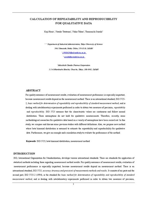 A Proposed Method For Calculating Repeatability And Reproducibility For