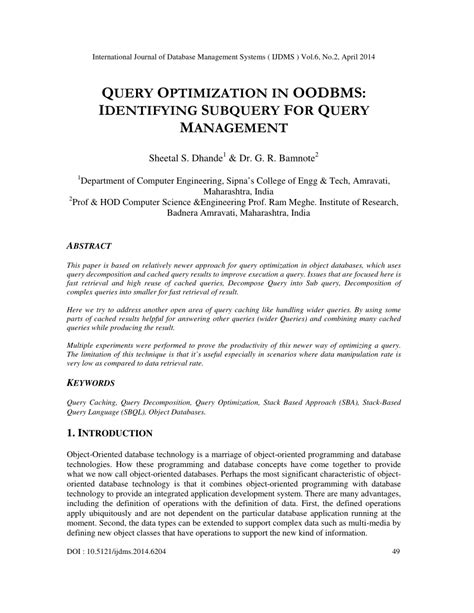 Pdf Query Optimization In Oodbms Identifying Subquery For Query