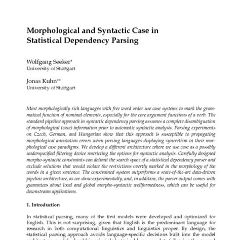 Morphological And Syntactic Case In Statistical Dependency Parsing