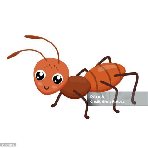 하얀 배경에 고립 된 귀여운 웃는 개미 아이들을위한 재미있는 곤충 플랫 만화 벡터 일러스트 레이 션 개미에 대한 스톡 벡터 아트 및 기타 이미지 Istock