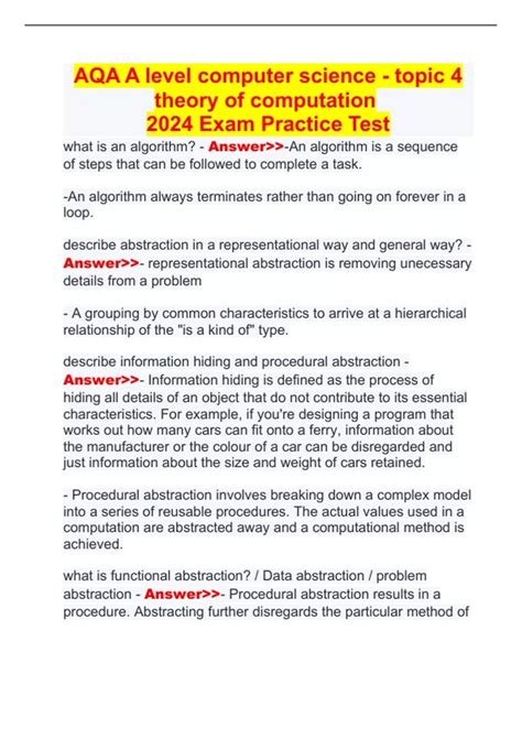 Aqa A Level Computer Science Topic 4 Theory Of Computation 2024 Exam