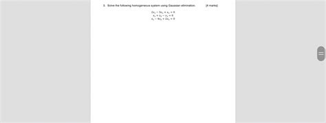 solved solve the following homogeneous system using gaussian