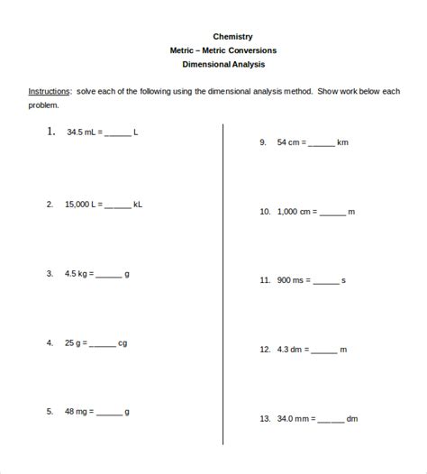 Metric Measurement Chart Printable Metric Conversion Chart Templates 10 Free Word Excel