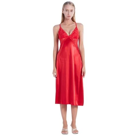 Sunsent Womens Sleepwear Sexy Lingerie Nightgown Lace Chemise Satin