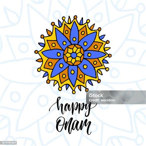 해피 오남 벡터 일러스트레이션 만달라 아트가 있는 홀리데이 모던 서예 Onam에 대한 스톡 벡터 아트 및 기타 이미지 Onam 일러스트레이션 0명 Istock