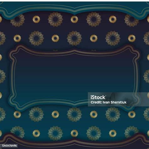 로고 또는 텍스트 아래에 디자인을 위한 빈티지 골드 패턴의 블루 그라데이션 배너 0명에 대한 스톡 벡터 아트 및 기타 이미지 0명 곡선 그라데이션 Istock