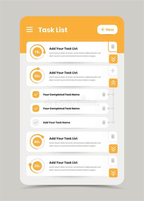 Minimalist Todo List App Interface Design With Circular Progress Graph Stock Vector