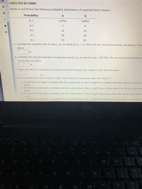Solved Expected Returns Stocks A And B Have The Following