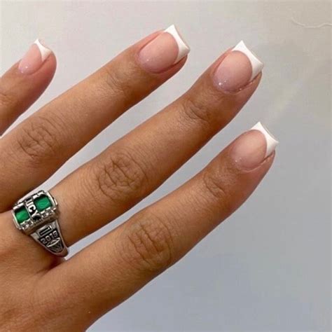 0a210 Short Square White French Tip Classic Press On Subtle Nail With