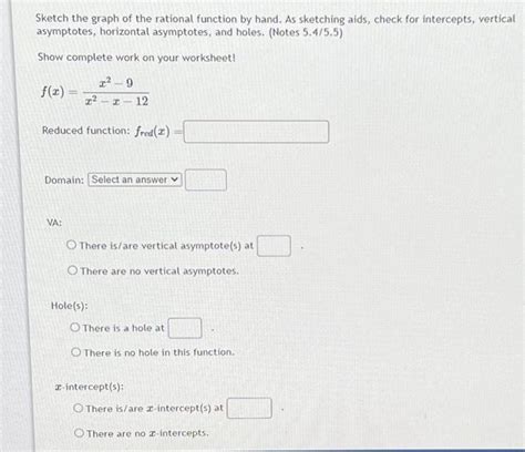 Solved Sketch The Graph Of The Rational Function By Hand As Chegg