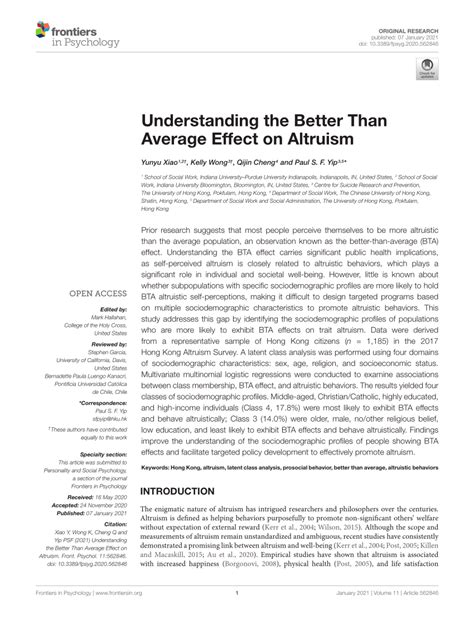 Pdf Understanding The Better Than Average Effect On Altruism