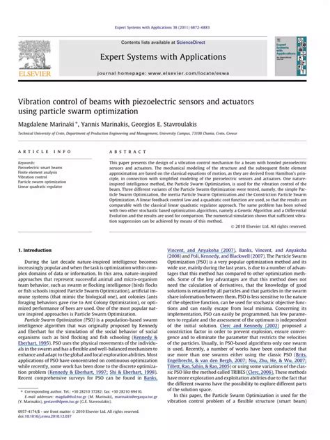 Pdf Vibration Control Of Beams With Piezoelectric Sensors And Actuators Using Particle Swarm