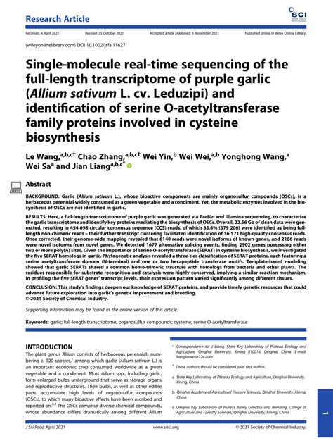 Pdf Single‐molecule Real‐time Sequencing Of The Full‐length Transcriptome Of Purple Garlic