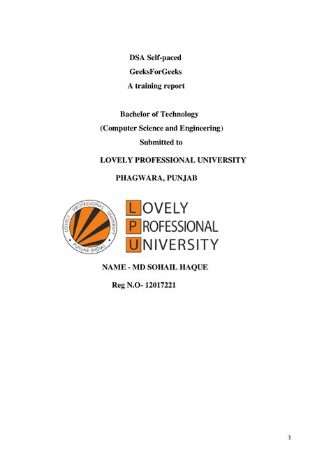 Reports Dsa Self Paced Geeksforgeeks A Training Report Bachelor Of Technology Computer