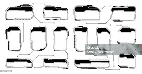 검은색 미래형 Hud 또는 Ui 요소 공상 과학 사용자 인터페이스 텍스트 상자 설명선 경고 메시지 프레임 정보 상자 템플릿입니다 디지털 스타일의 현대적인 게임 인터페이스