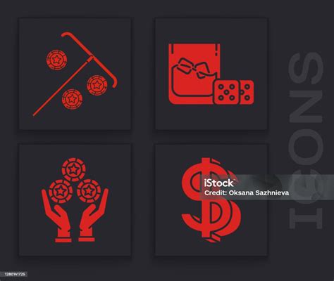 세트 달러 기호 칩스틱 게임 주사위와 얼음 큐브와 손으로 들고 카지노 칩 아이콘위스키의 유리 벡터 가능성에 대한 스톡 벡터 아트