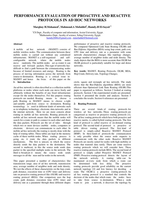 Pdf Performance Evaluation Of Proactive And Reactive Protocols In Ad Hoc Networks