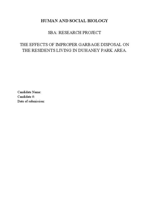 Sba Research Project The Effects Of Improper Garbage Disposal On The Residents Living In