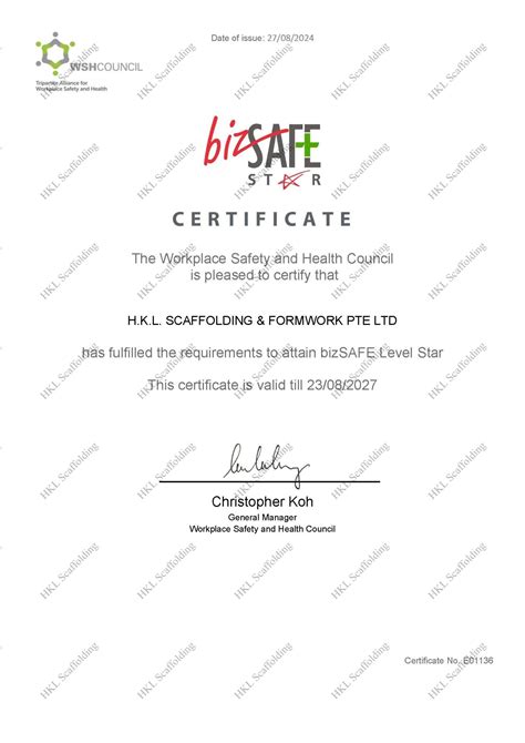 Certificate Hkl Scaffolding And Formwork Pte Ltd