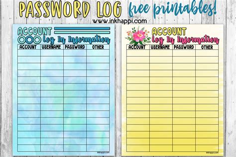 Printable Password Log And Creating New Passwords Inkhappi