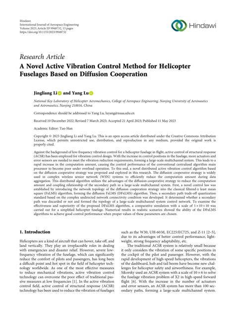 Pdf A Novel Active Vibration Control Method For Helicopter Fuselages Based On Diffusion