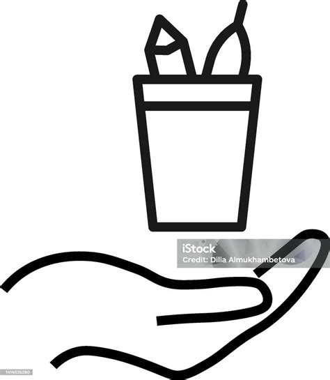 선물 자선 지원 상징 검은 선으로 그려진 벡터 기호입니다 광고 배너 상점 등을위한 흑백 이미지 뻗은 손 위에 학교 용품의 라인 아이콘 개념에 대한 스톡 벡터 아트 및 기타