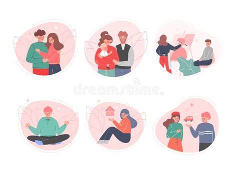Young Man And Woman Engaged In Different Activity Vector Set Stock Vector Illustration Of Life