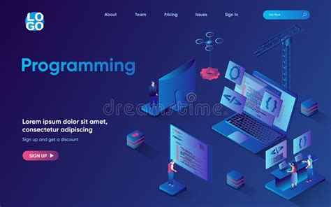 Programming Concept 3d Isometric Web Landing Page People Develop