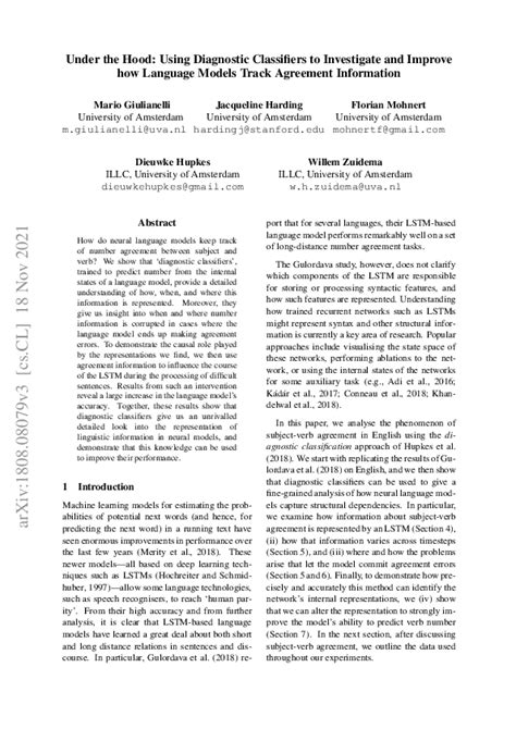 Pdf Under The Hood Using Diagnostic Classifiers To Investigate And Improve How Language