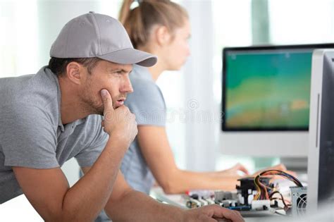 Portrait Smiling Female Babe In Computer Class Stock Image Image Of Higher Male 269561431