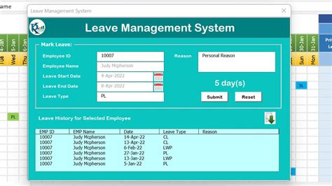 Leave Management System In Excel Youtube