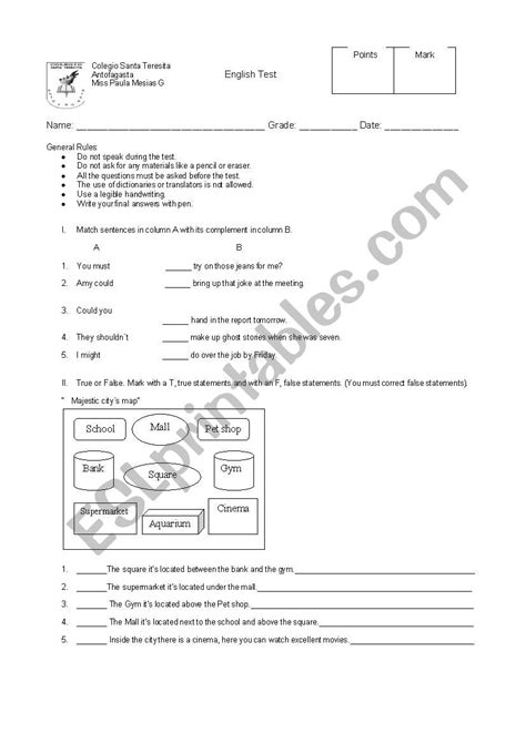 Modals Test ESL Worksheet By Paulisima