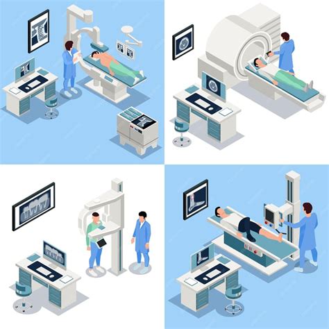 의료 장비 기호 격리 벡터 일러스트와 함께 설정하는 X 선 아이소 메트릭 개념 아이콘 무료 벡터