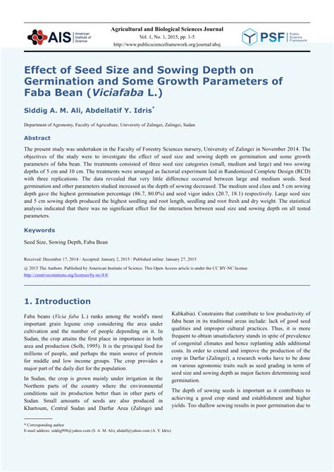 Pdf Effect Of Seed Size And Sowing Depth On Germination And Some