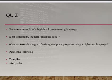 Quiz Qquad Name One Example Of A High Level Programming Language What I