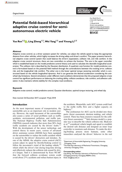 Pdf Potential Fieldbased Hierarchical Adaptive Cruise Control For Semi Autonomous Electric