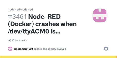 node red docker crashes when dev ttyacm0 is configured in flow