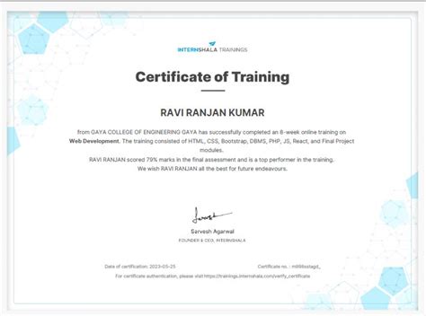 Raviranjan Kumar On Linkedin Internship Internshala Webdevelopment