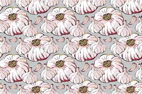 음식 완벽 한 패턴 마늘 향기로운 향신료 배경 섬유 포장 레스토랑 메뉴 손으로 그린 그림 건강관리와 의술에 대한 스톡 벡터 아트 및 기타 이미지 Istock