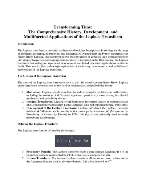 comprehensive history development and applications of the laplace