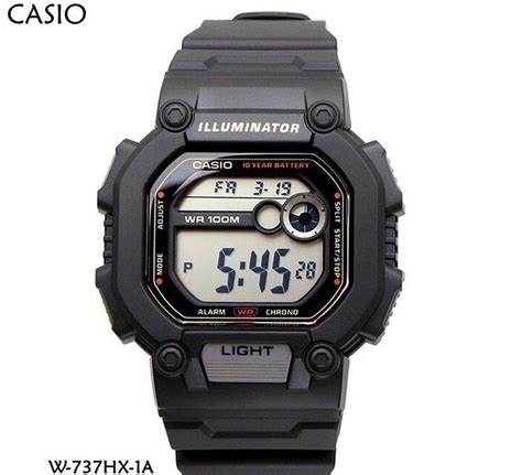 Casio W 737hx 1a Illuminator Digital Quartz W737hx 1a Black W737 Brand New Mens Fashion