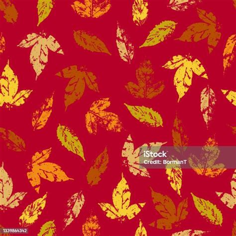 낙엽은 종이에 페인트 천연 잎의 원활한 패턴 스탬프 벡터 를 떠난다 직물 인쇄물 포장 및 엽서에 대한 배경 0명에 대한 스톡 벡터 아트 및 기타 이미지 Istock