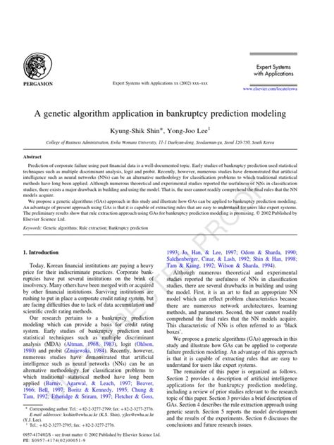A Genetic Algorithm Application In Bankruptcy Prediction Modeling Pdf