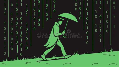 Person In Matrix Code Rain Digital World Technology Concept Vector