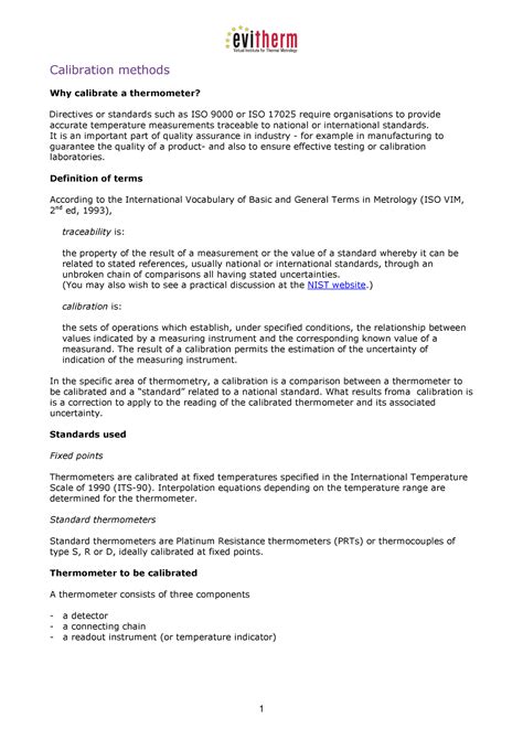 Thermometer Calibration Methods Studocu