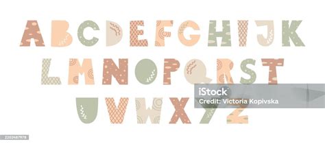 파스텔 색상의 스칸디나비아 스타일의 알파벳 만화 벡터 일러스트 레이 션 보호 스타일 레터링 보육원 교육 및 포스터용 글꼴 0명에 대한 스톡 벡터 아트 및 기타 이미지